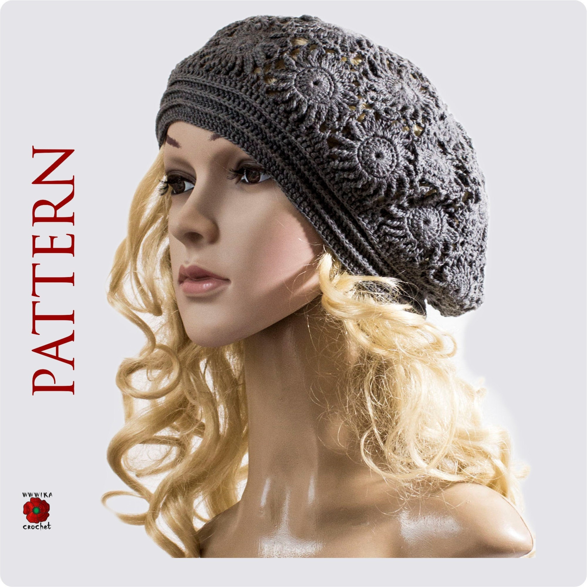 Crochet hat pattern Women's beret pattern Small, Medium, Large sizes