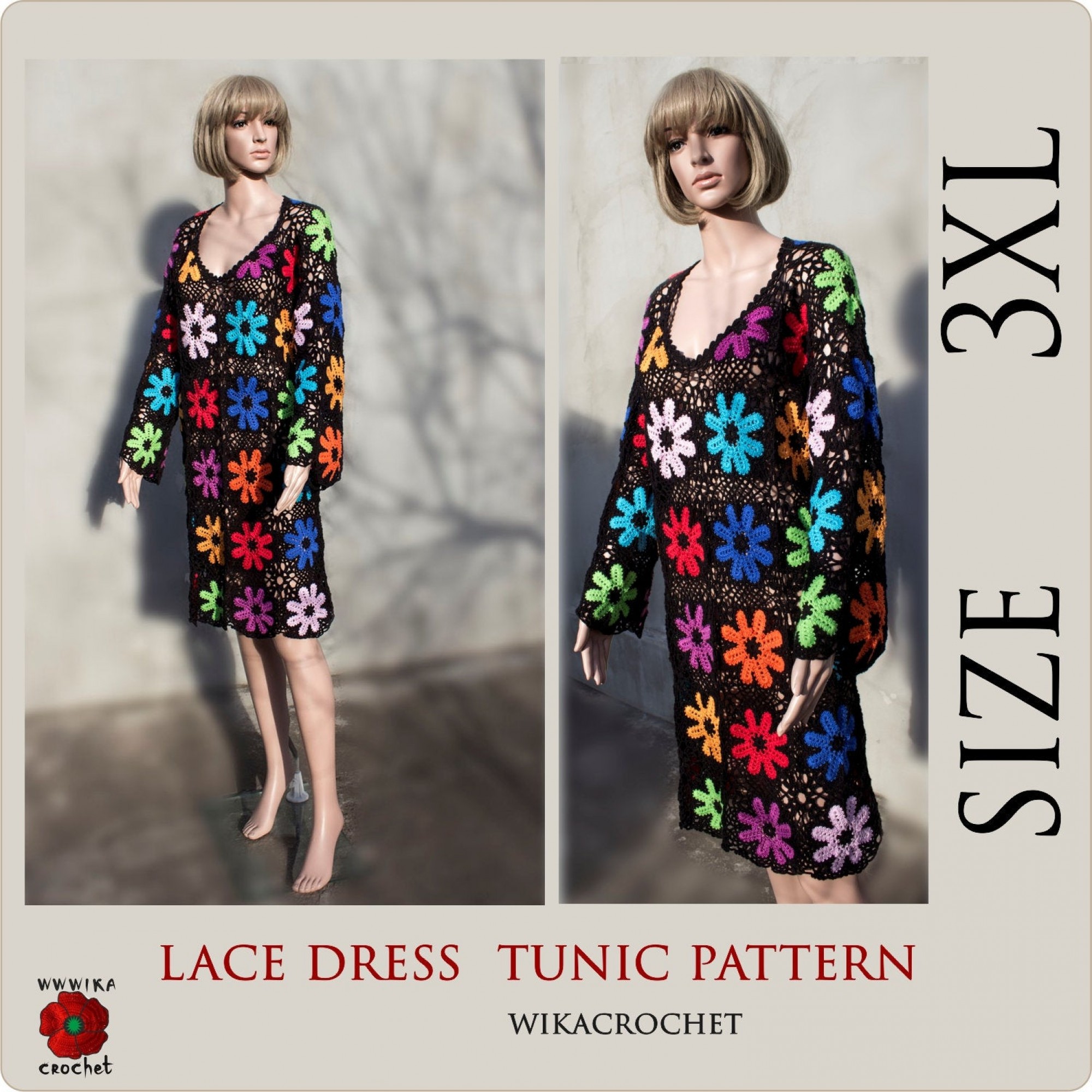 Crochet dress pattern Long sleeve tunic, Crochet beach tunic plus size ...