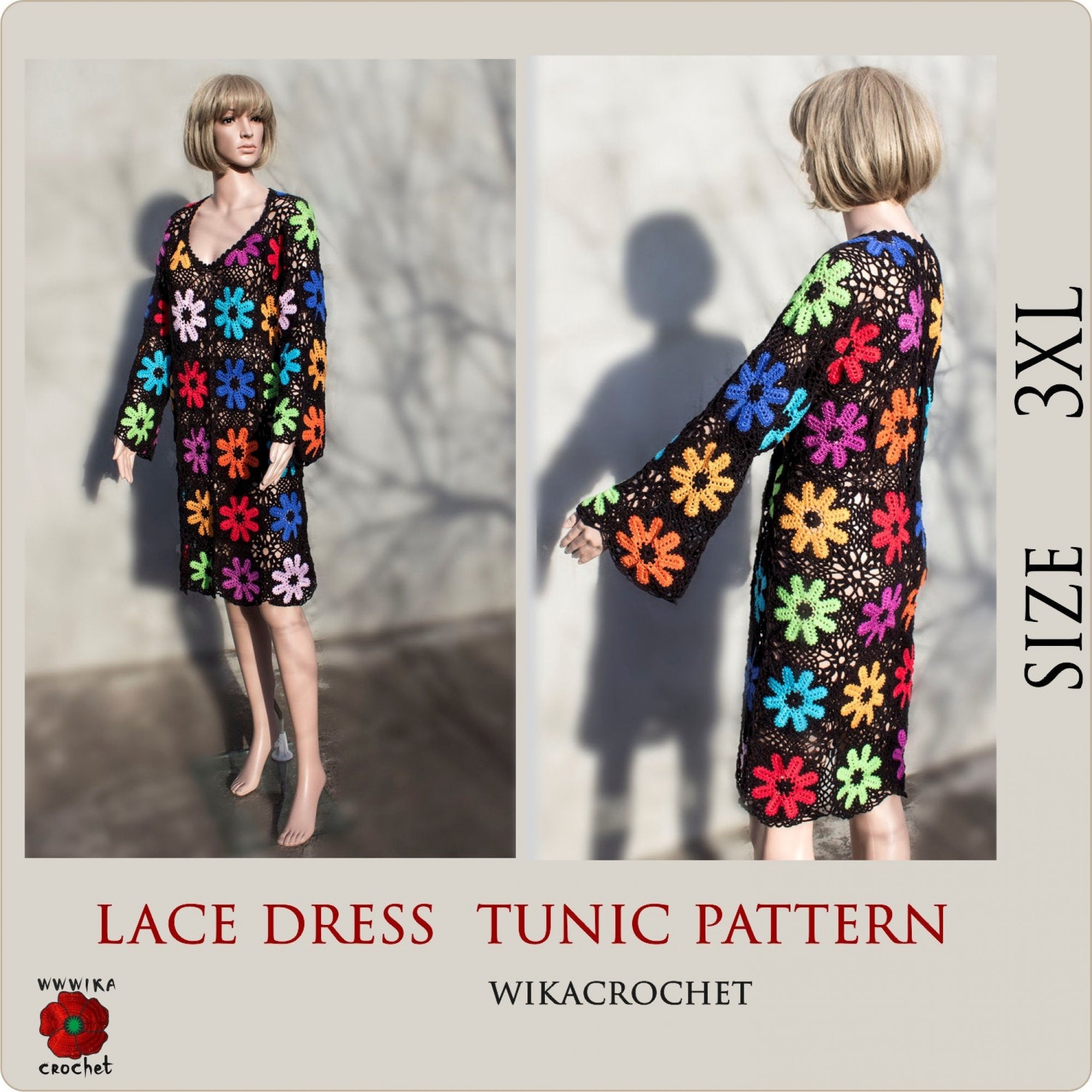 Crochet dress pattern Long sleeve tunic, Crochet beach tunic plus size ...