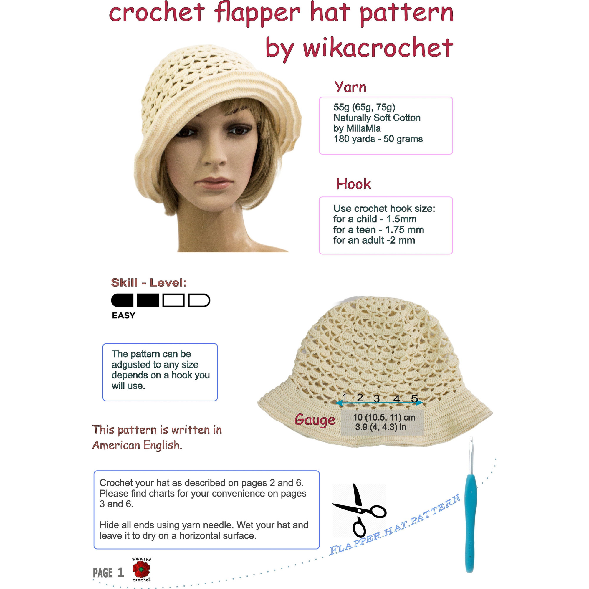 Crochet hat pattern for women, summer crochet flapper hat pattern, Eco ...