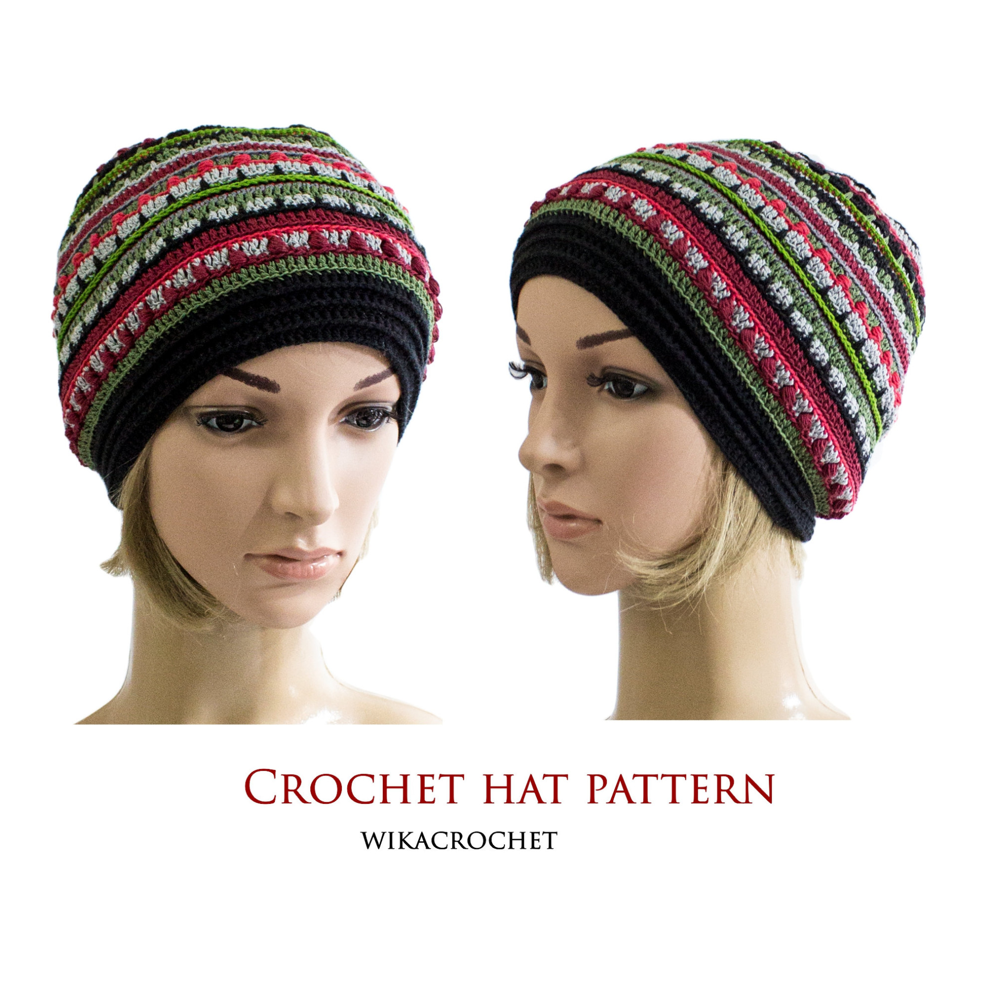 Crochet hat pattern for women, Colorful Hippie Hat pattern