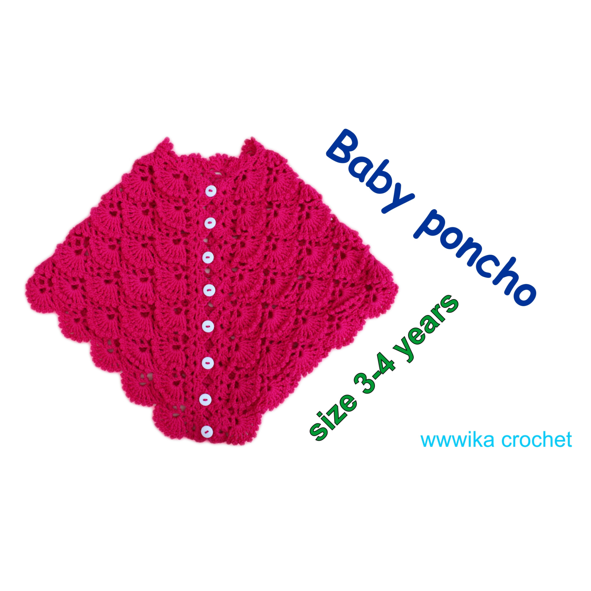 Magenta crochet baby poncho 3/4 years